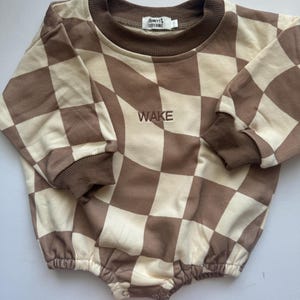 Infant Toddler Brown Wavy Checkerboard Custom Embroidered Cotton ...