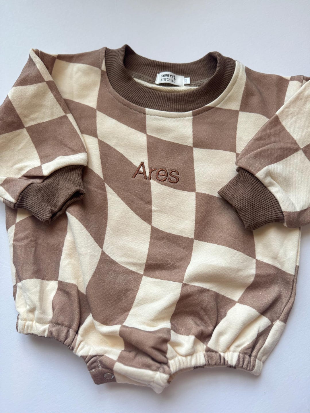Infant Toddler Brown Wavy Checkerboard Custom Embroidered Cotton ...