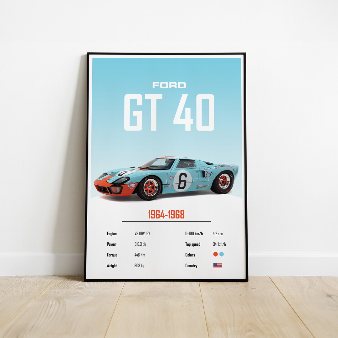 Ford GT40 Wall Decor Poster Legendary Supercar Poster Automotive Wall ...