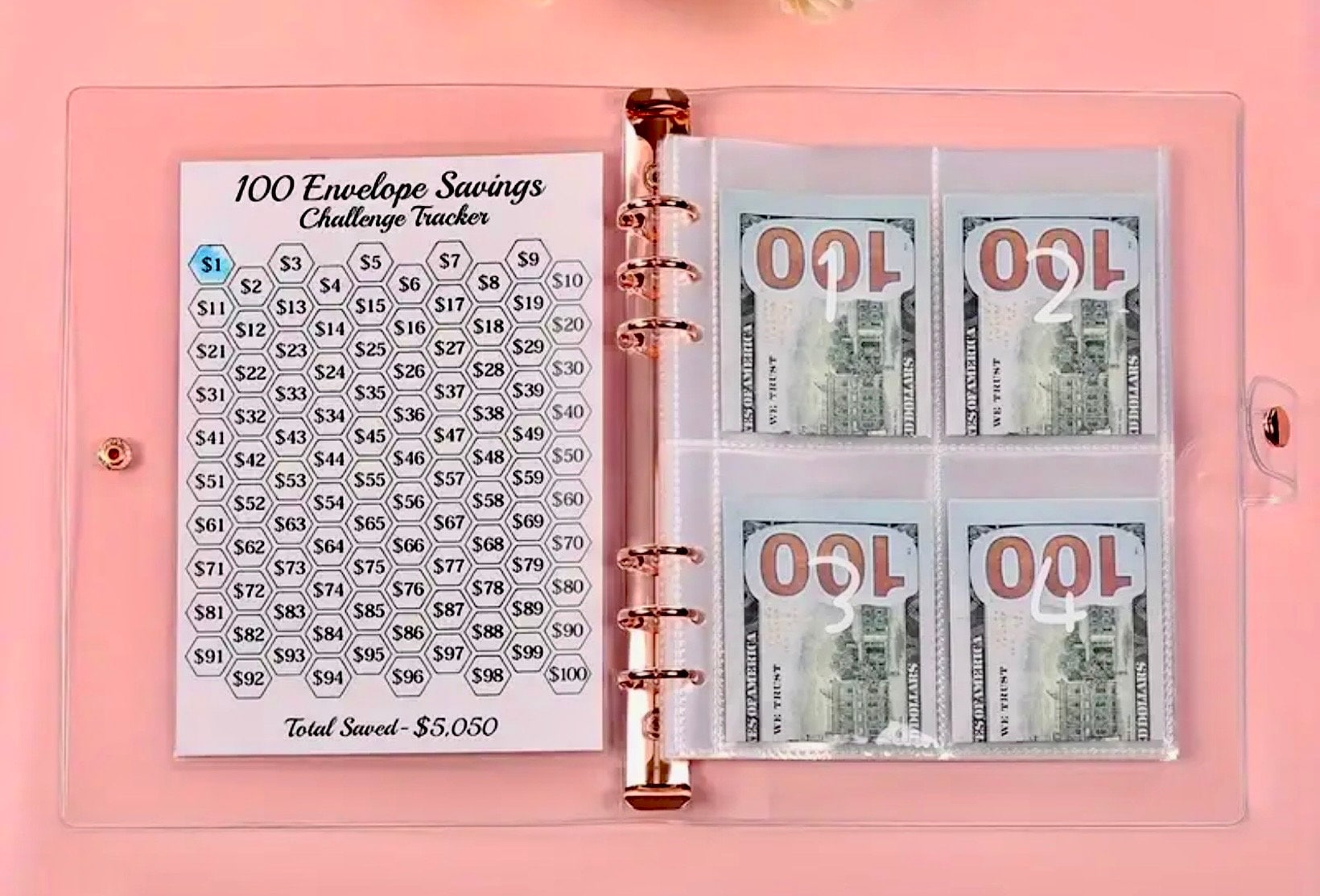100 Envelope Challenge Clear Transparent Binder Saving Money Funds to ...