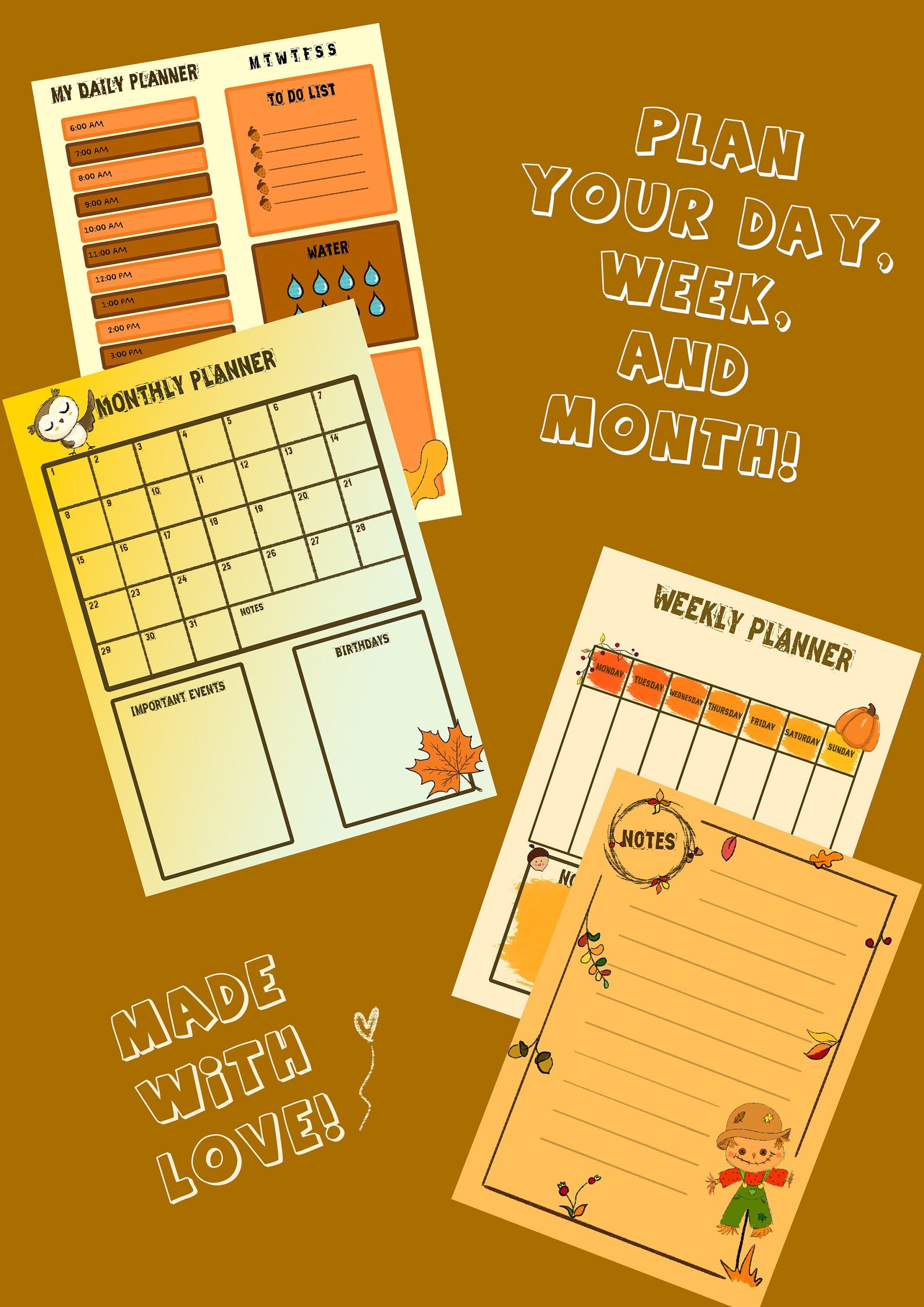Autumn / Fall Daily , Weekly and Monthly Planner Plus Notes - Etsy