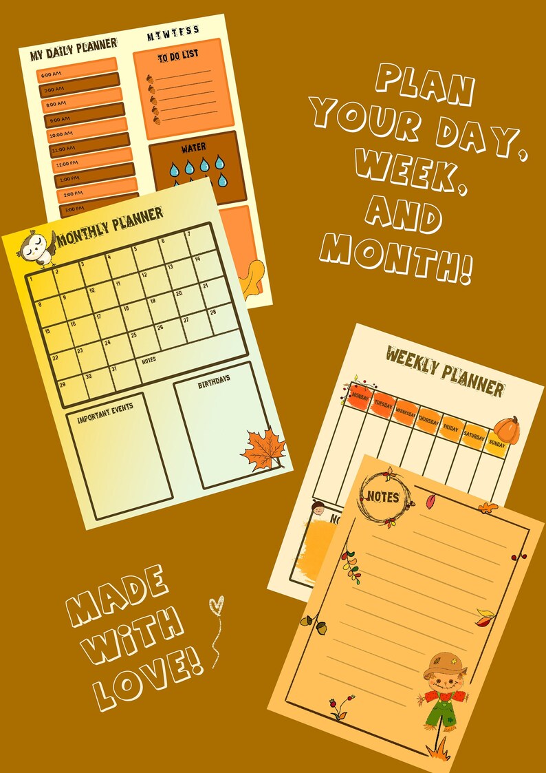 Autumn / Fall Daily , Weekly and Monthly Planner Plus Notes - Etsy