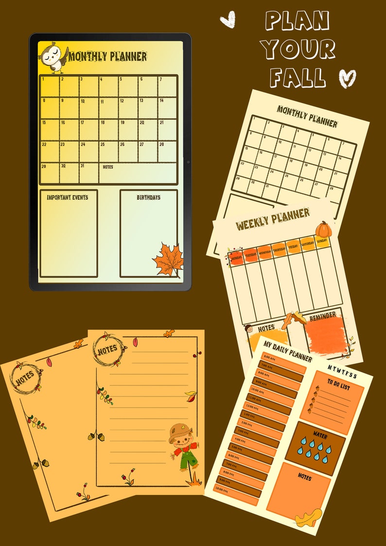 Autumn / Fall Daily , Weekly and Monthly Planner Plus Notes - Etsy