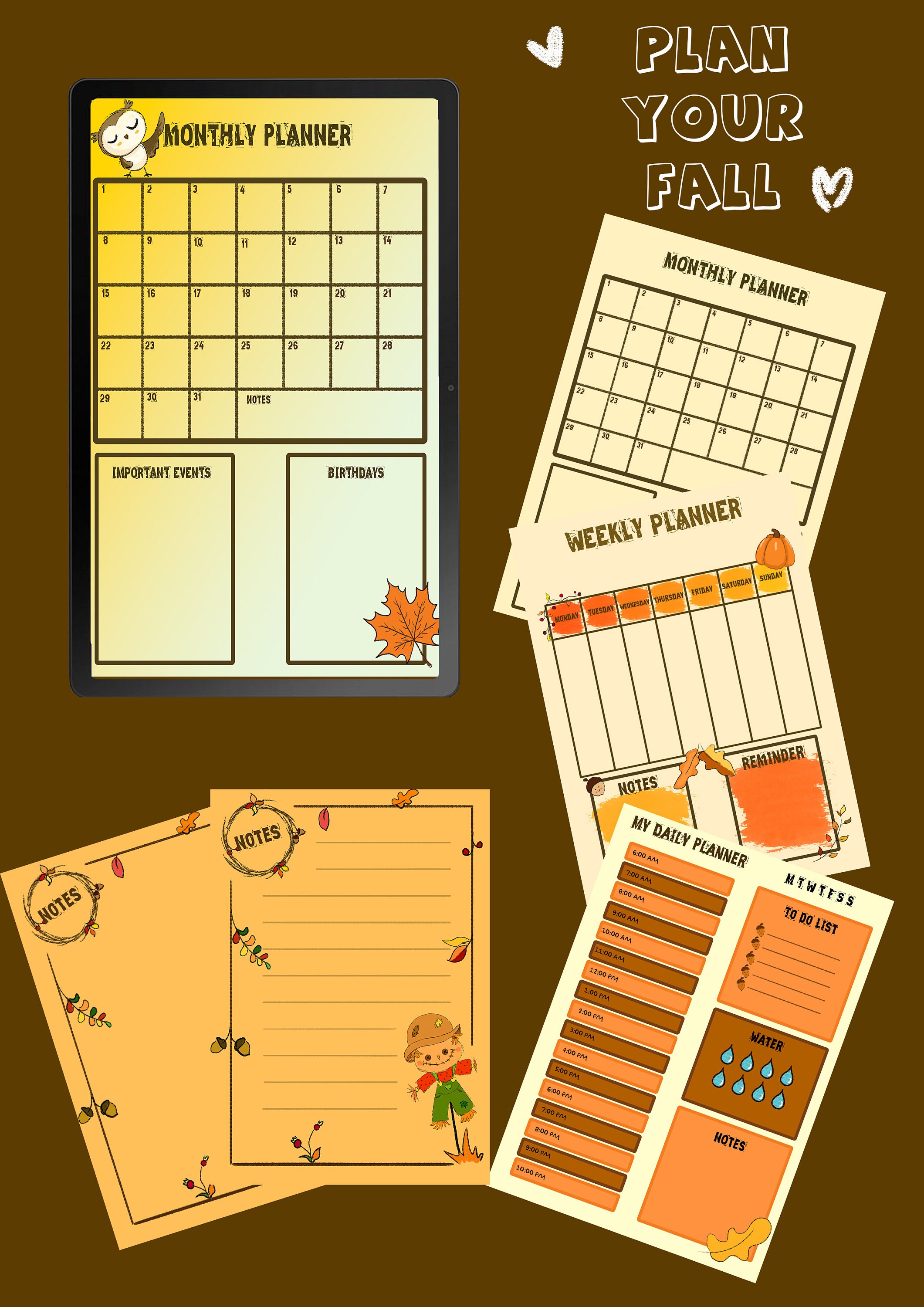 Autumn / Fall Daily , Weekly and Monthly Planner Plus Notes - Etsy