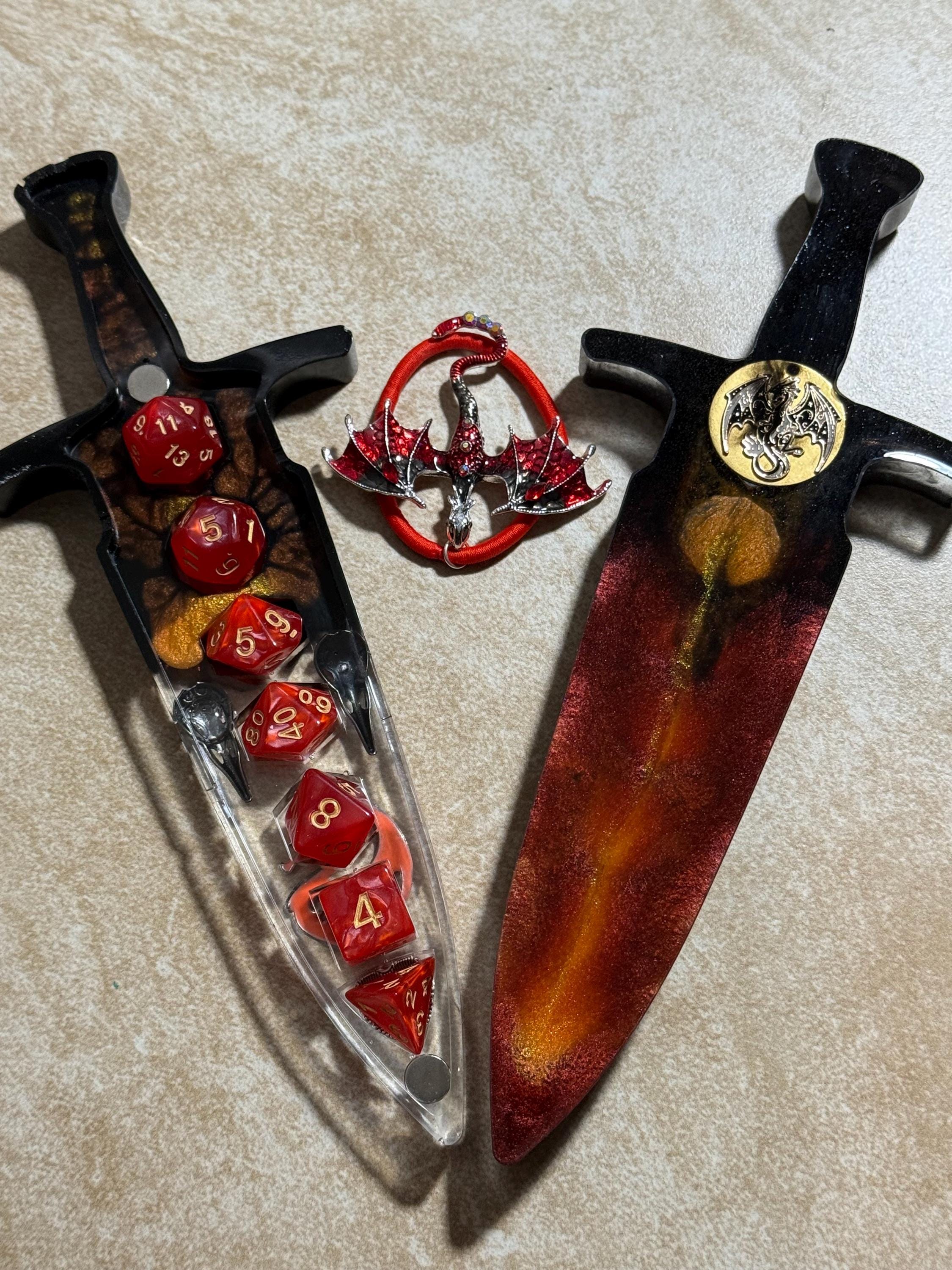 Cursed Molten Blade Dice Sword: Fire Enchants, RPG Dice Holder With a ...