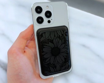 Cherry Print Black Magsafe Wallet Vegan Leather Magsafe Wallet for iPhone 15 14 13 12 Magnetic ...