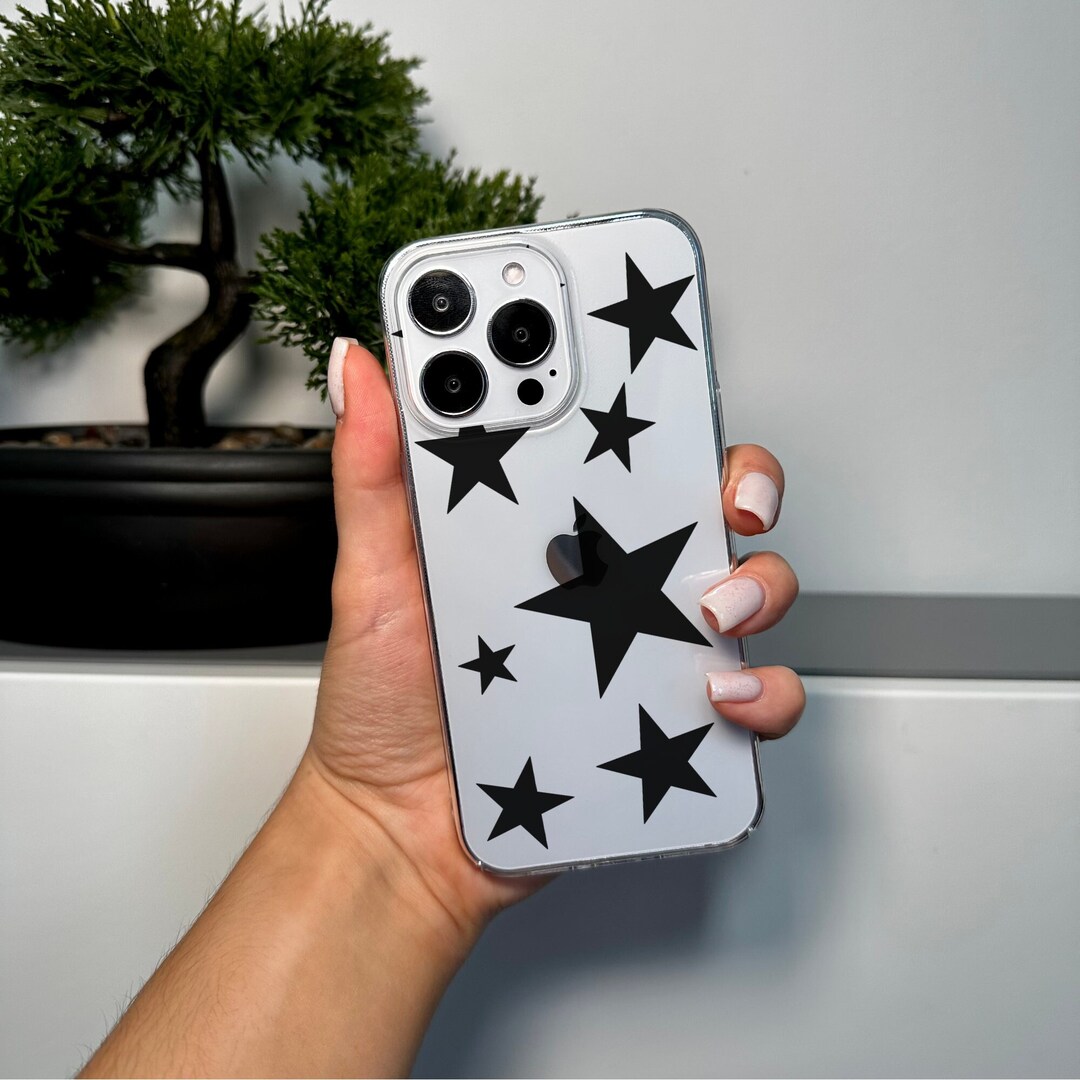 Clear Black Star Phone Case for iPhone 15 14 13 12 11 11 Pro Max Mini 7 ...