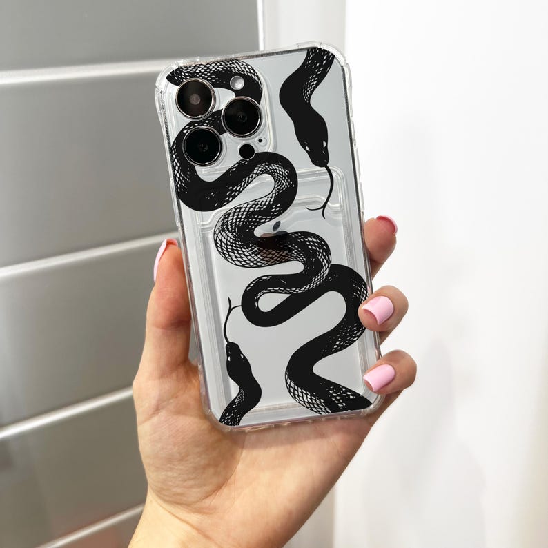 Snake Pattern Card Holder Phone Case for iPhone 17 16 15 14 13 12 11 11 ...