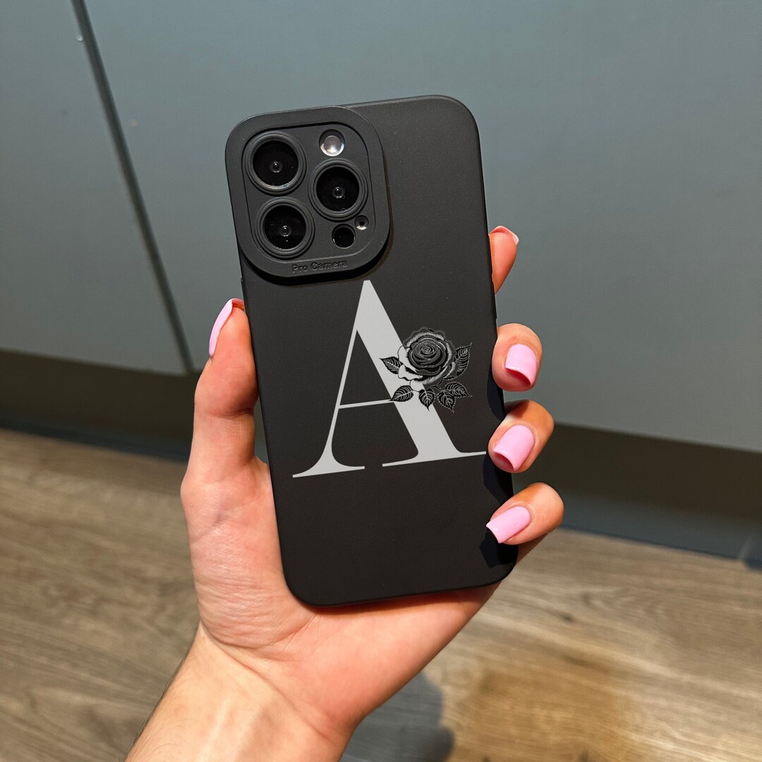 Personalised Letter Initials Black Phone Case With Floral Print for ...
