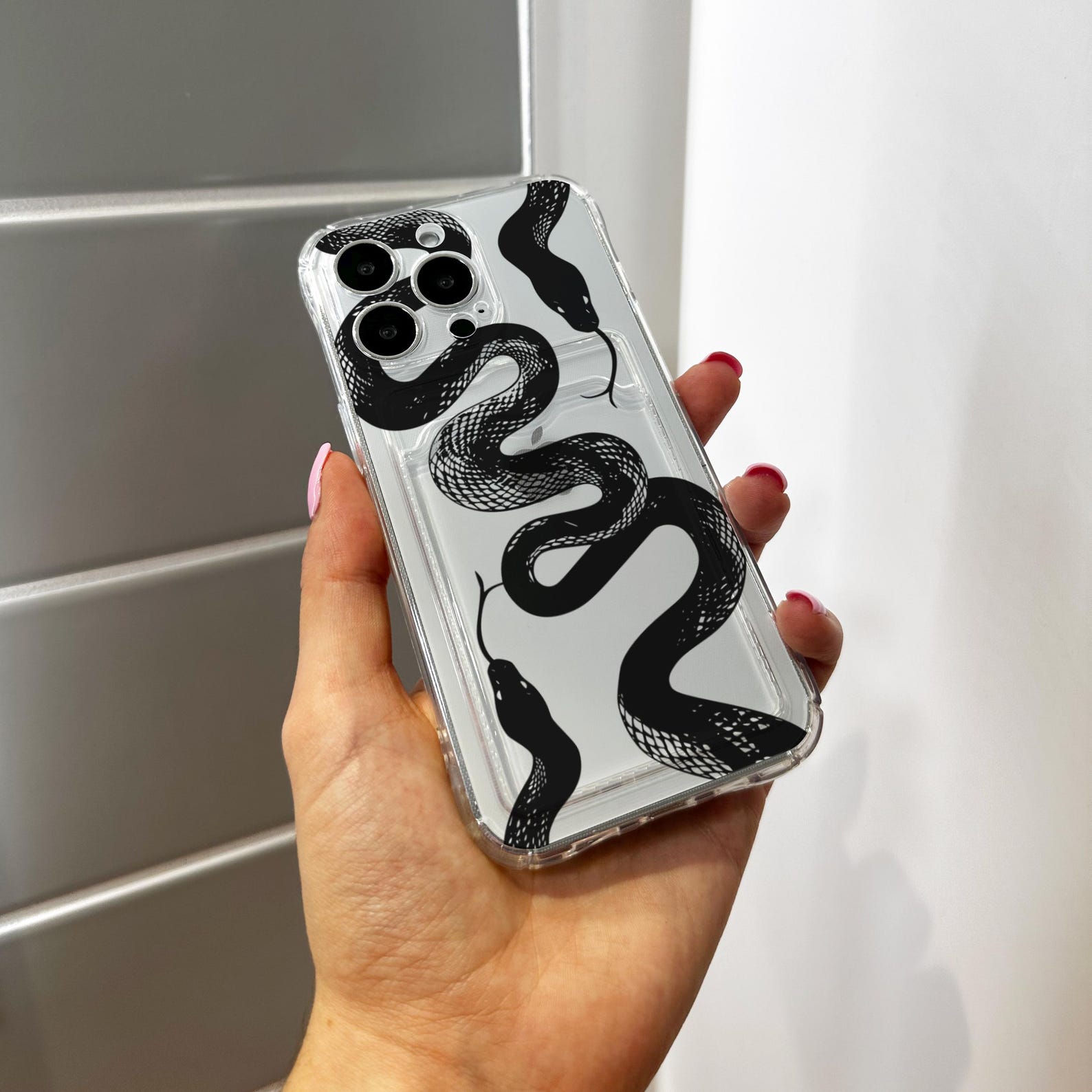 Snake Pattern Card Holder Phone Case for iPhone 17 16 15 14 13 12 11 11 ...