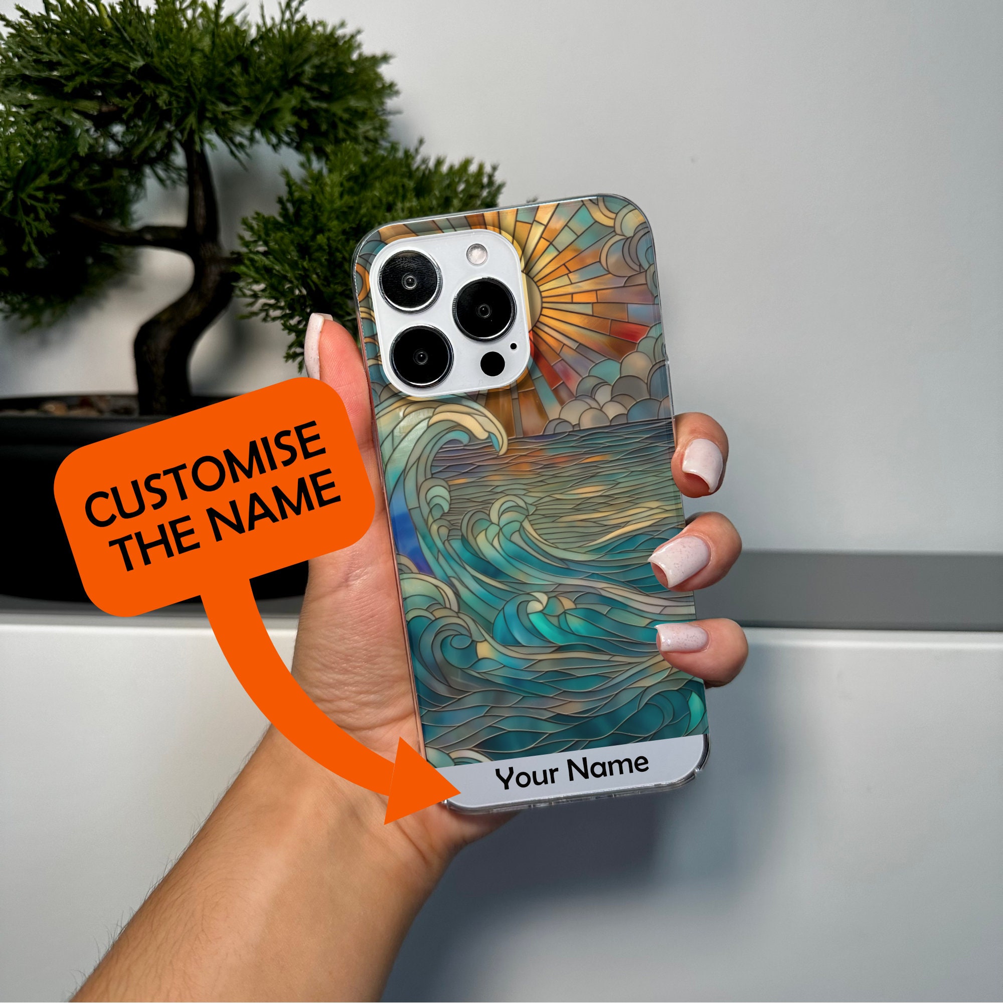 Sun Rays Ocean Waves Stained Glass Phone Case for iPhone 15 14 13 12 11 ...