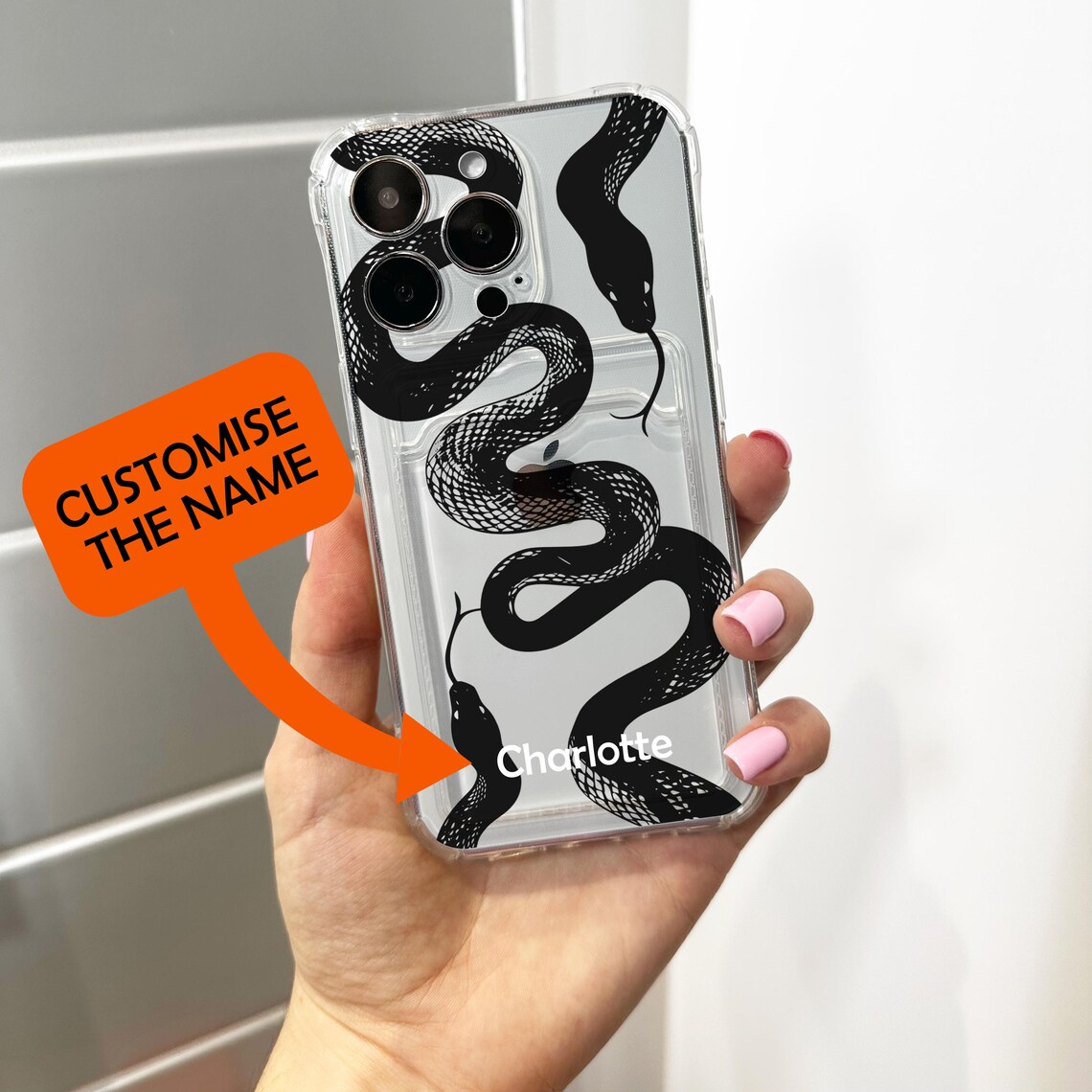 Snake Pattern Card Holder Phone Case for iPhone 17 16 15 14 13 12 11 11 ...