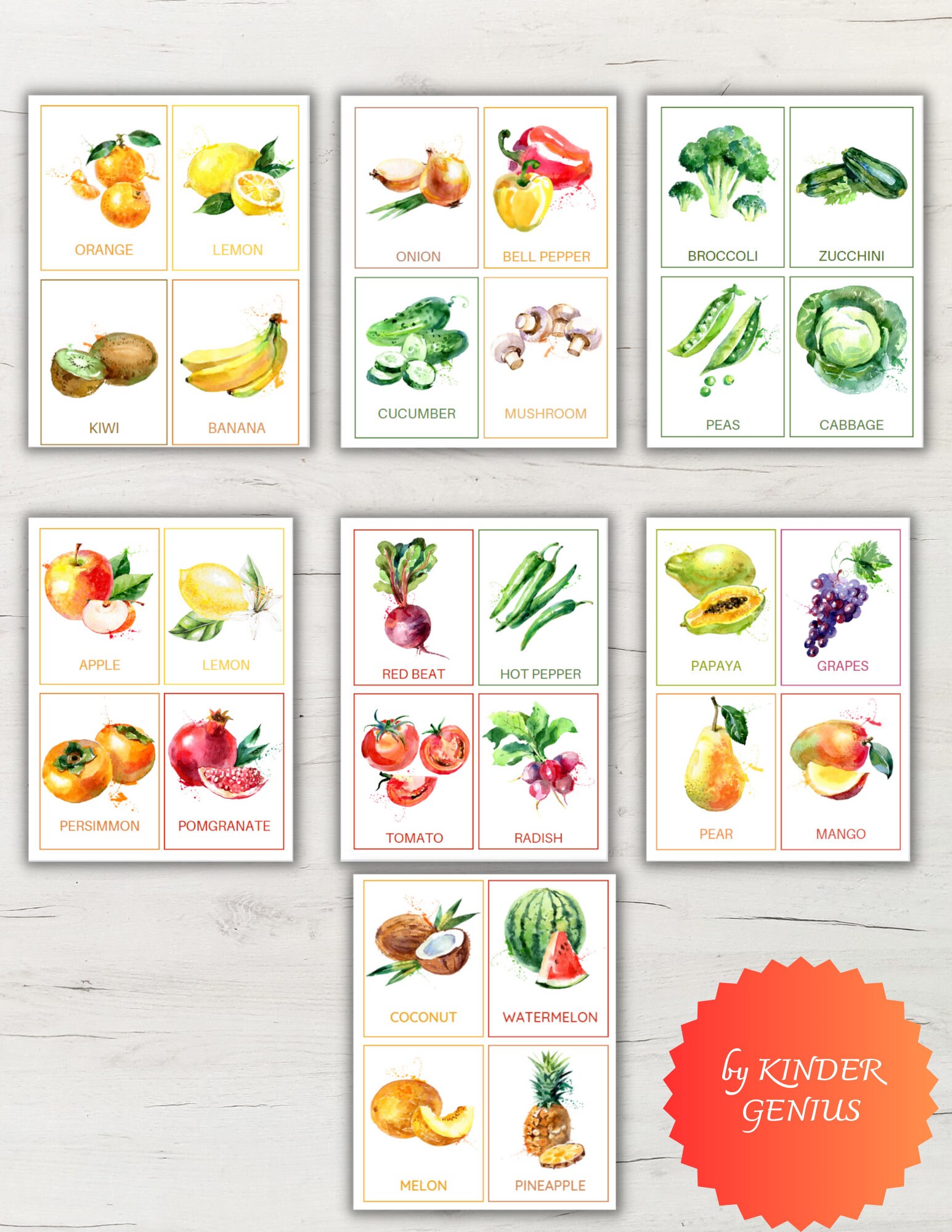 Fruits and Vegetables Cards. Flash Cards Pdf Printable Cards Preschool ...