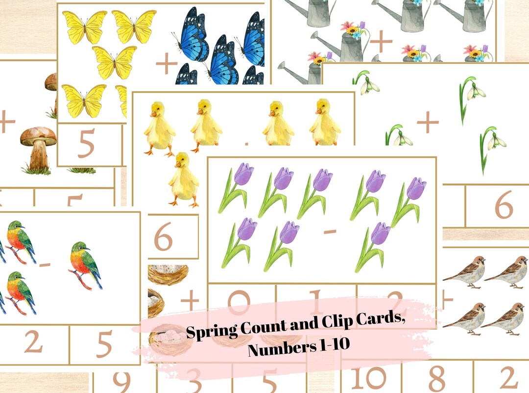 Spring Printable Addition and Subtraction Clip Cards. Preschool and ...