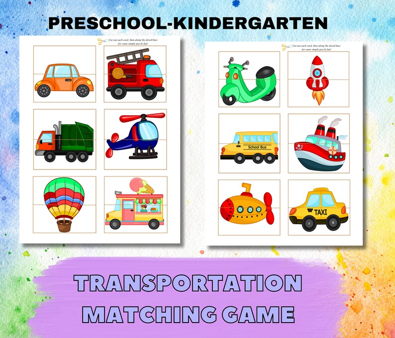 Vehicles Matching Activity, 26 Transports Puzzles, Symmetry Cards, Kids ...