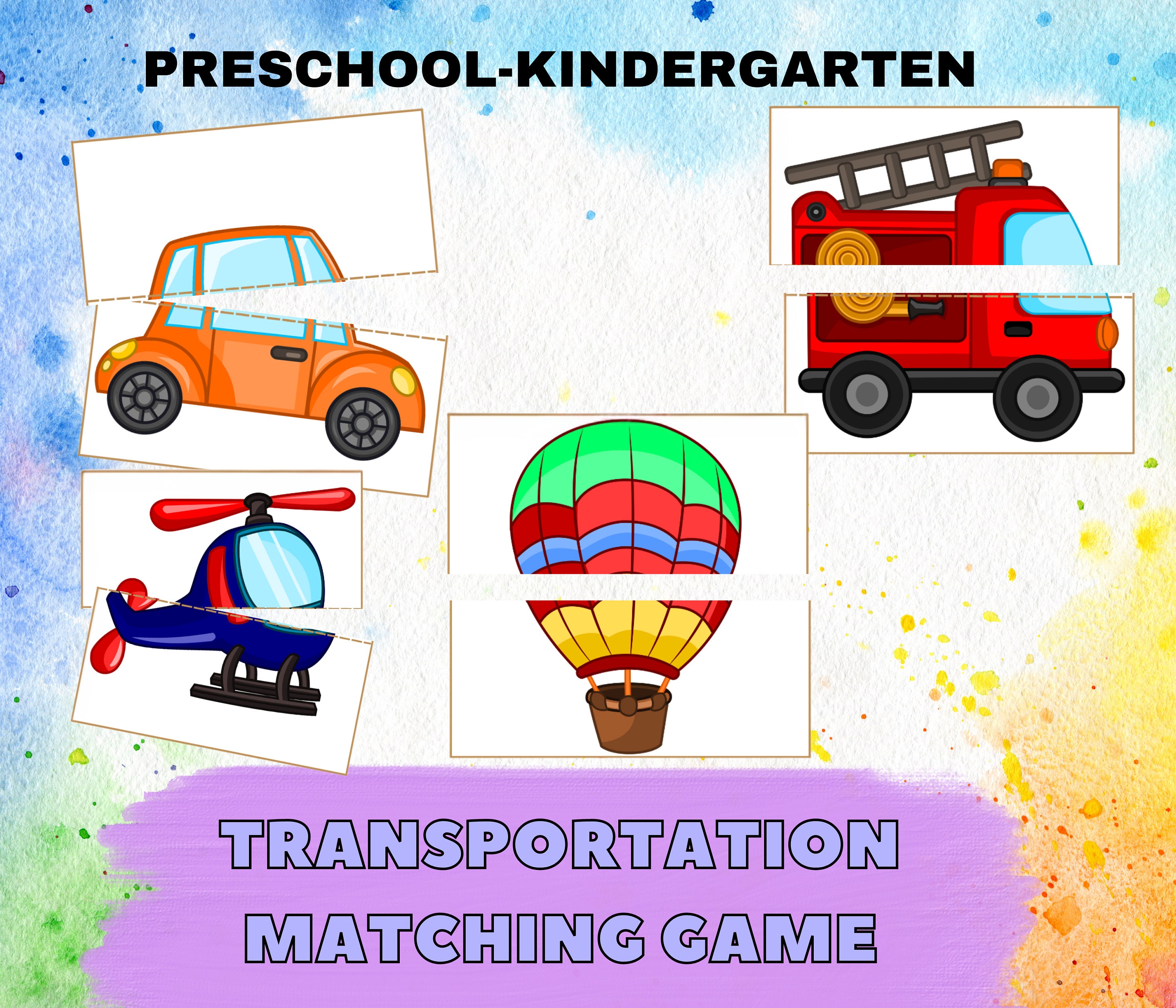 Vehicles Matching Activity, 26 Transports Puzzles, Symmetry Cards, Kids ...