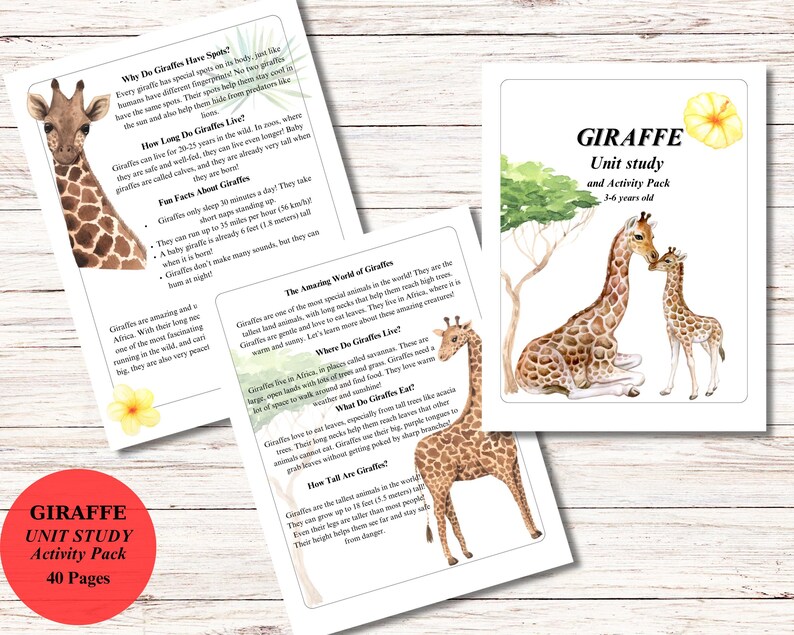 Giraffe Unit Study, Activity Pack, Homeschool Printable (PDF) - Etsy