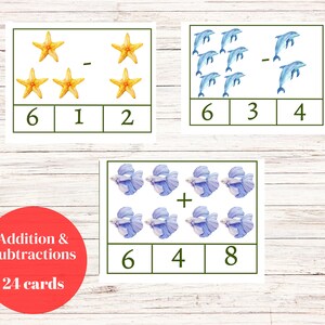 Sea Creature Printable Addition and Subtraction Clip Cards. Preschool ...
