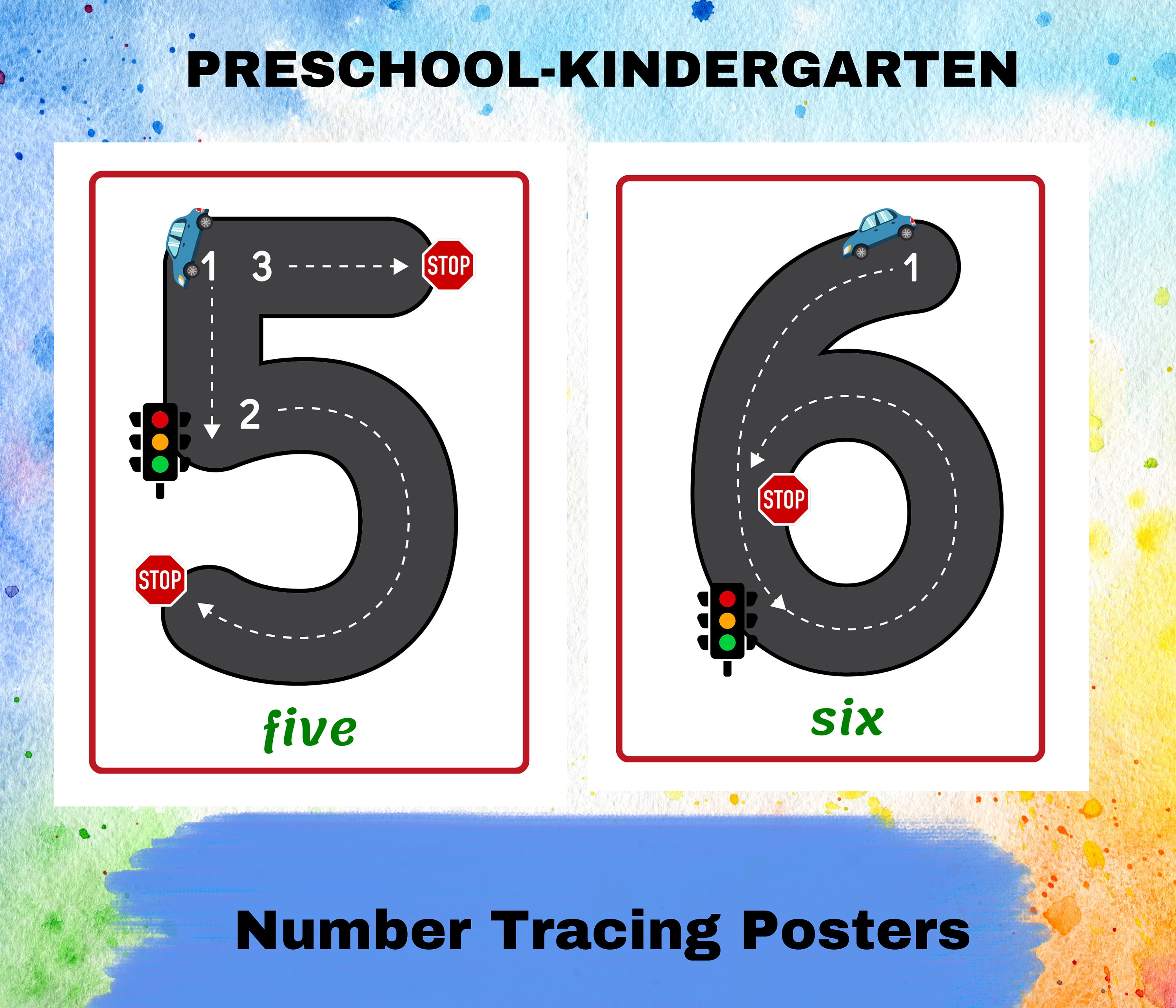 Numbers Printable Road Mat for Boys, Tracing Activity for Toddler and ...