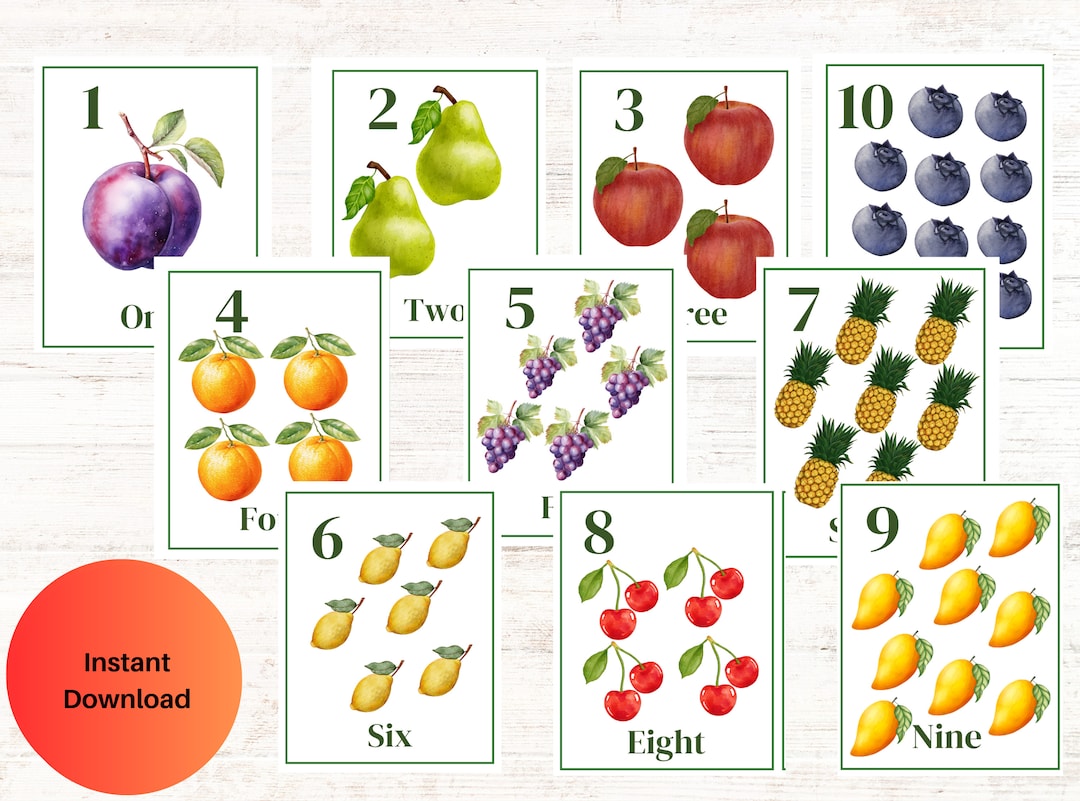 FRUITS NUMBERS CARDS, Fruits, Educational Cards for Kids , 1-10 ...