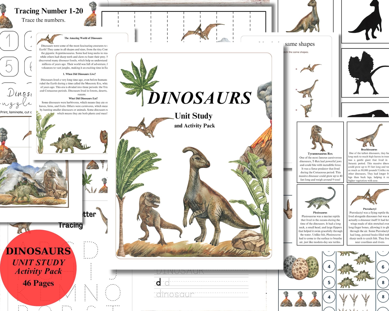 Dinosaurs Unit Study, Preschool Learning Pack (PDF) - Etsy