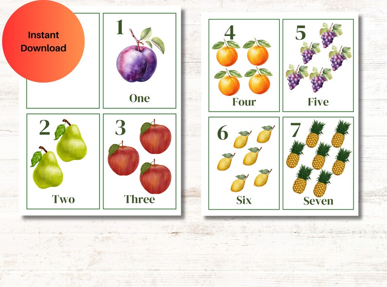 FRUITS NUMBERS CARDS, Fruits, Educational Cards for Kids , 1-10 ...