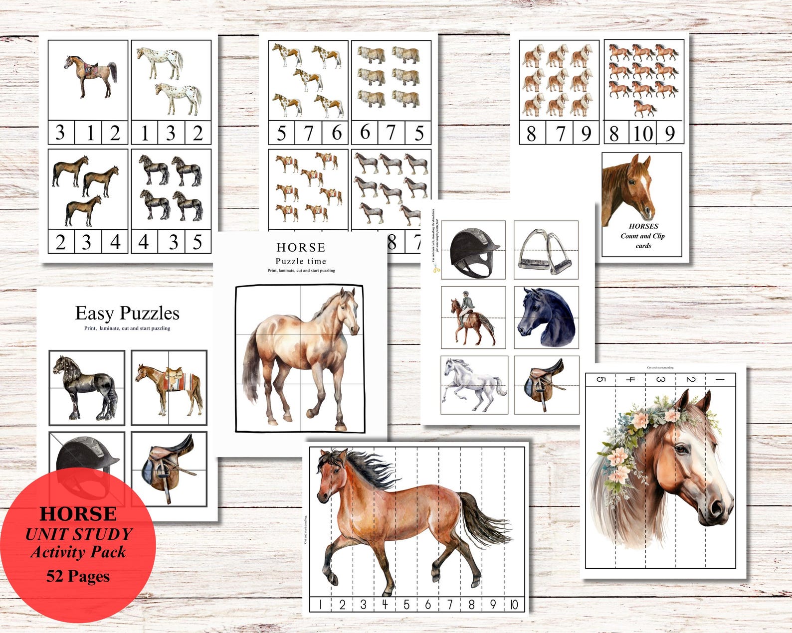 Horse Unit Study, Anatomy, Puzzles, Coloring Pages (instant Download ...
