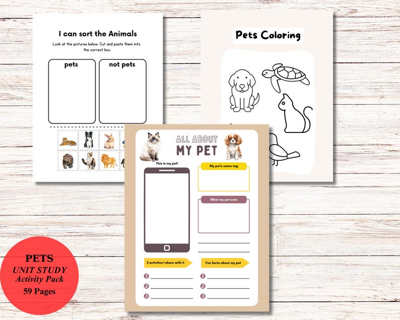 PETS UNIT STUDY and Activity Pack for Children 3-6years Old. Homeschool ...