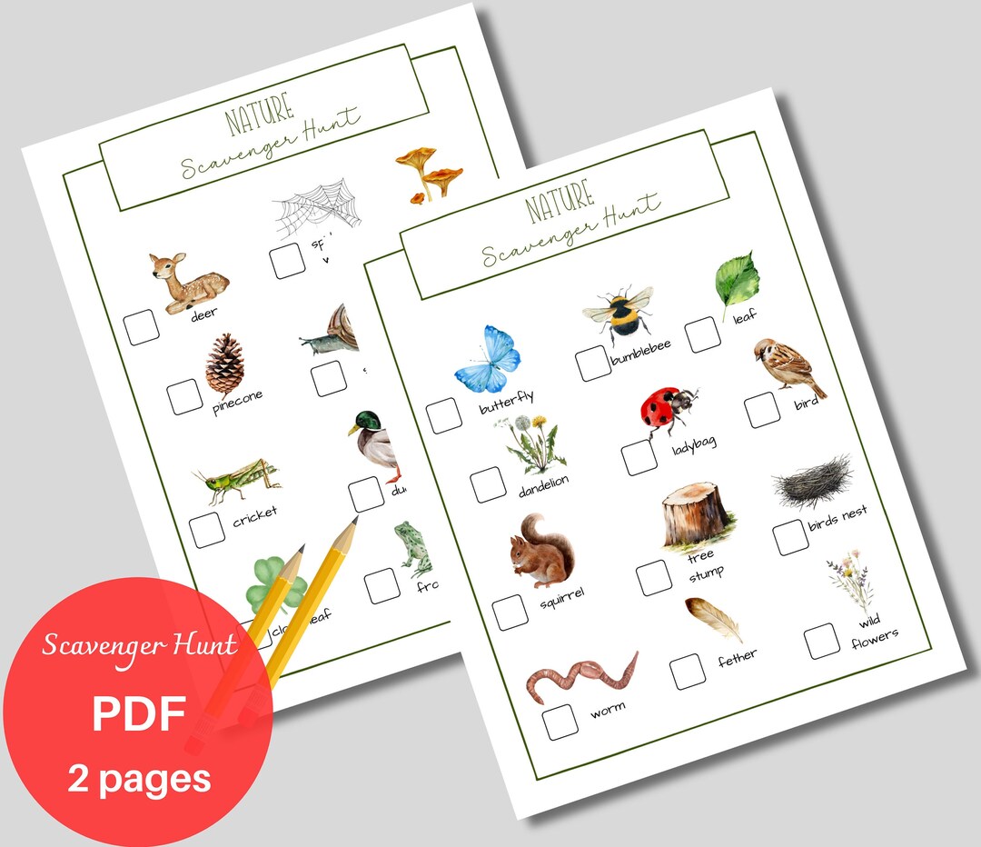 Nature Scavenger Hunt Checklist, Woodland Hiking, Camping (PDF Pattern ...