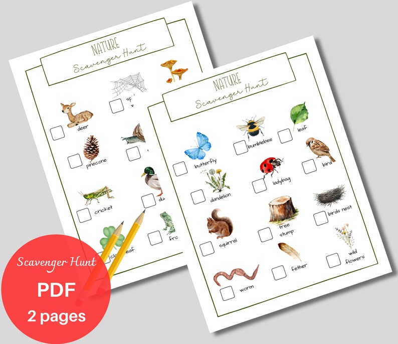 Nature Scavenger Hunt Checklist, Woodland Hiking, Camping (PDF Pattern ...