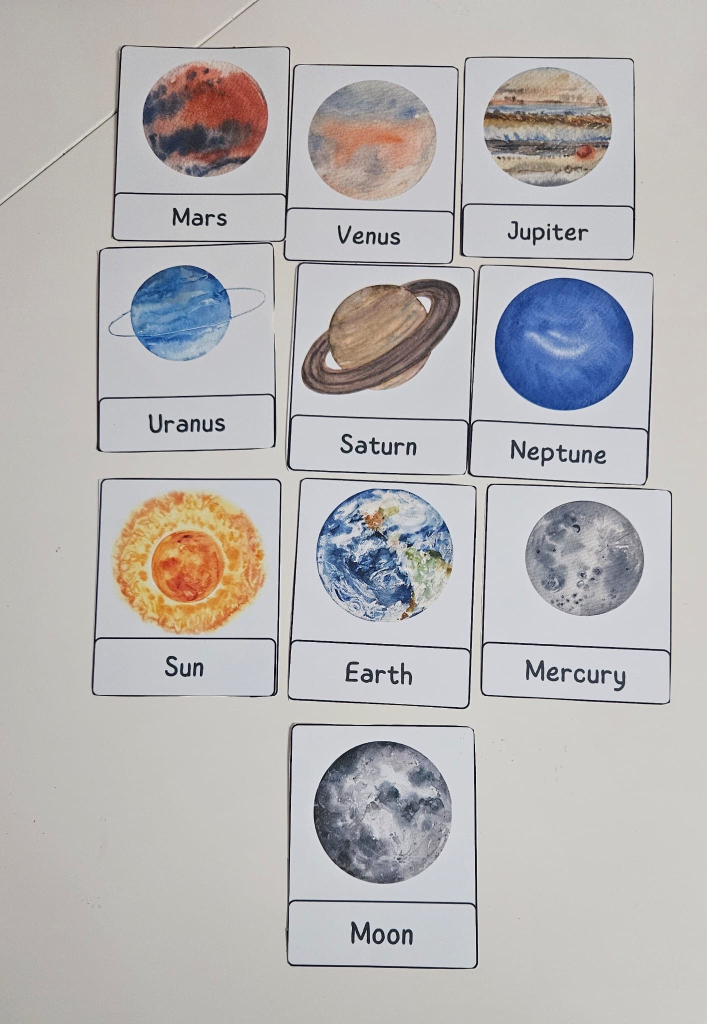 Solar System Flashcards Montessori Cards Printable Solar System Cards ...