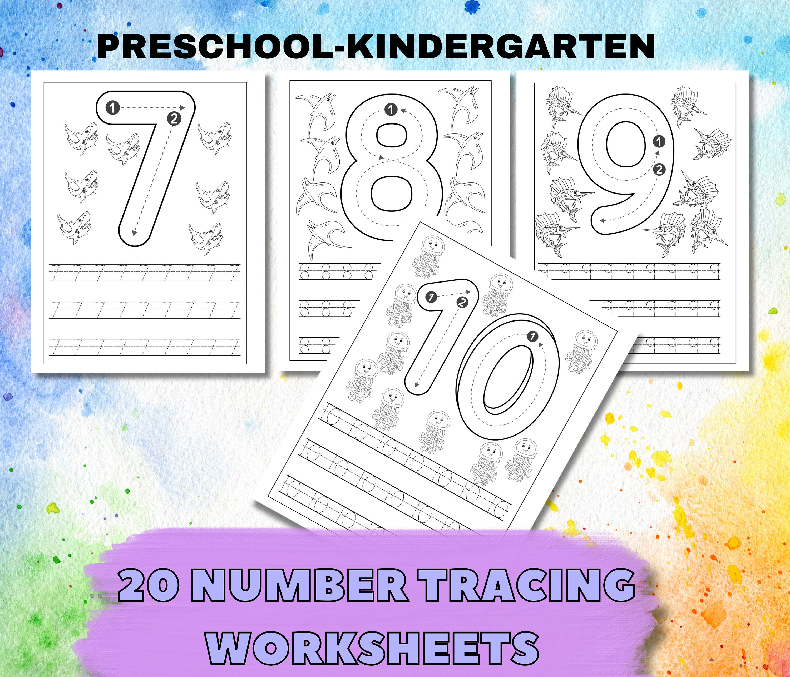 0-20 Number Tracing Worksheets, Count the Ocean Animals, Handwriting ...