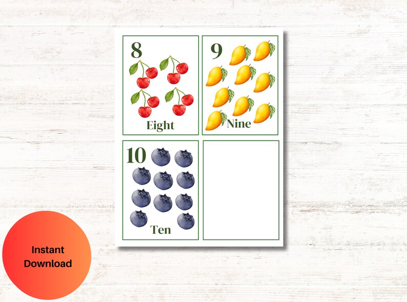 FRUITS NUMBERS CARDS, Fruits, Educational Cards for Kids , 1-10 ...