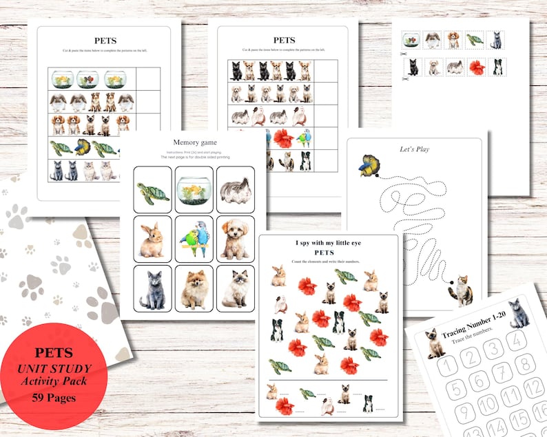PETS UNIT STUDY and Activity Pack for Children 3-6years Old. Homeschool ...