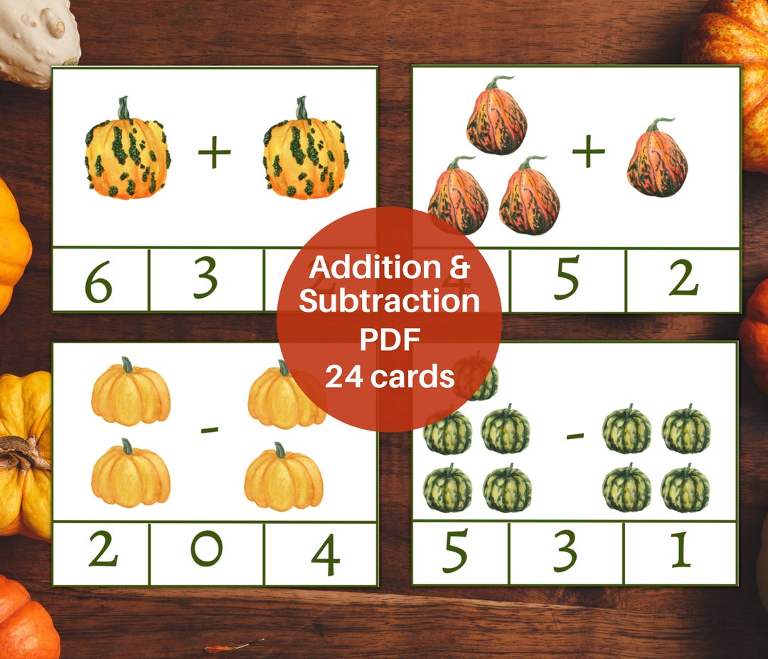 Montessori Pumpkins Printable Addition and Subtraction Clip Cards ...