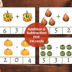 Montessori Pumpkins Printable Addition and Subtraction Clip Cards ...