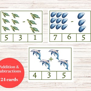 Sea Creature Printable Addition and Subtraction Clip Cards. Preschool ...