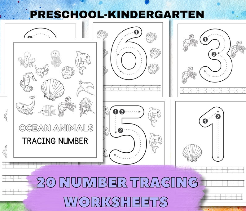 0-20 Number Tracing Worksheets, Count the Ocean Animals, Handwriting ...