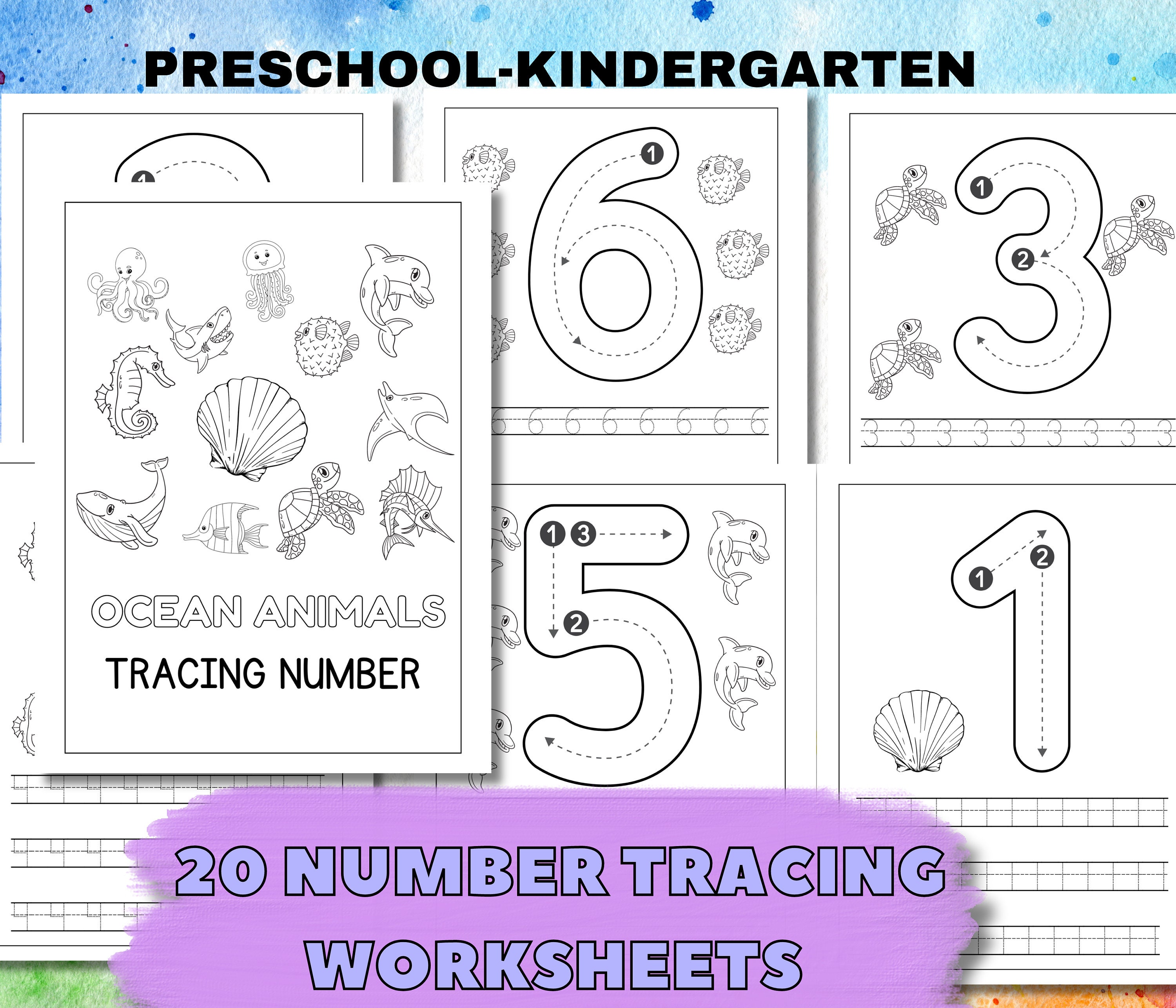 0-20 Number Tracing Worksheets, Count the Ocean Animals, Handwriting ...