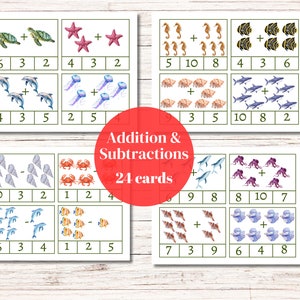 Sea Creature Printable Addition and Subtraction Clip Cards. Preschool ...