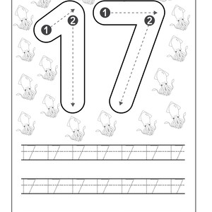 0-20 Number Tracing Worksheets, Count the Ocean Animals, Handwriting ...