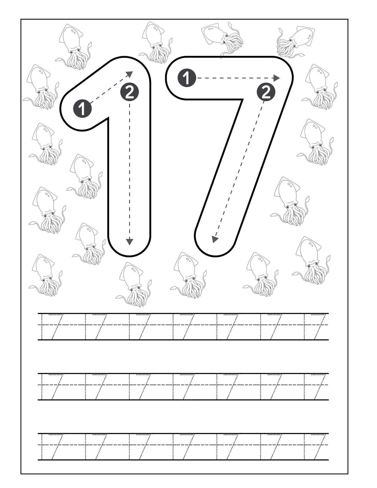 0-20 Number Tracing Worksheets, Count the Ocean Animals, Handwriting ...