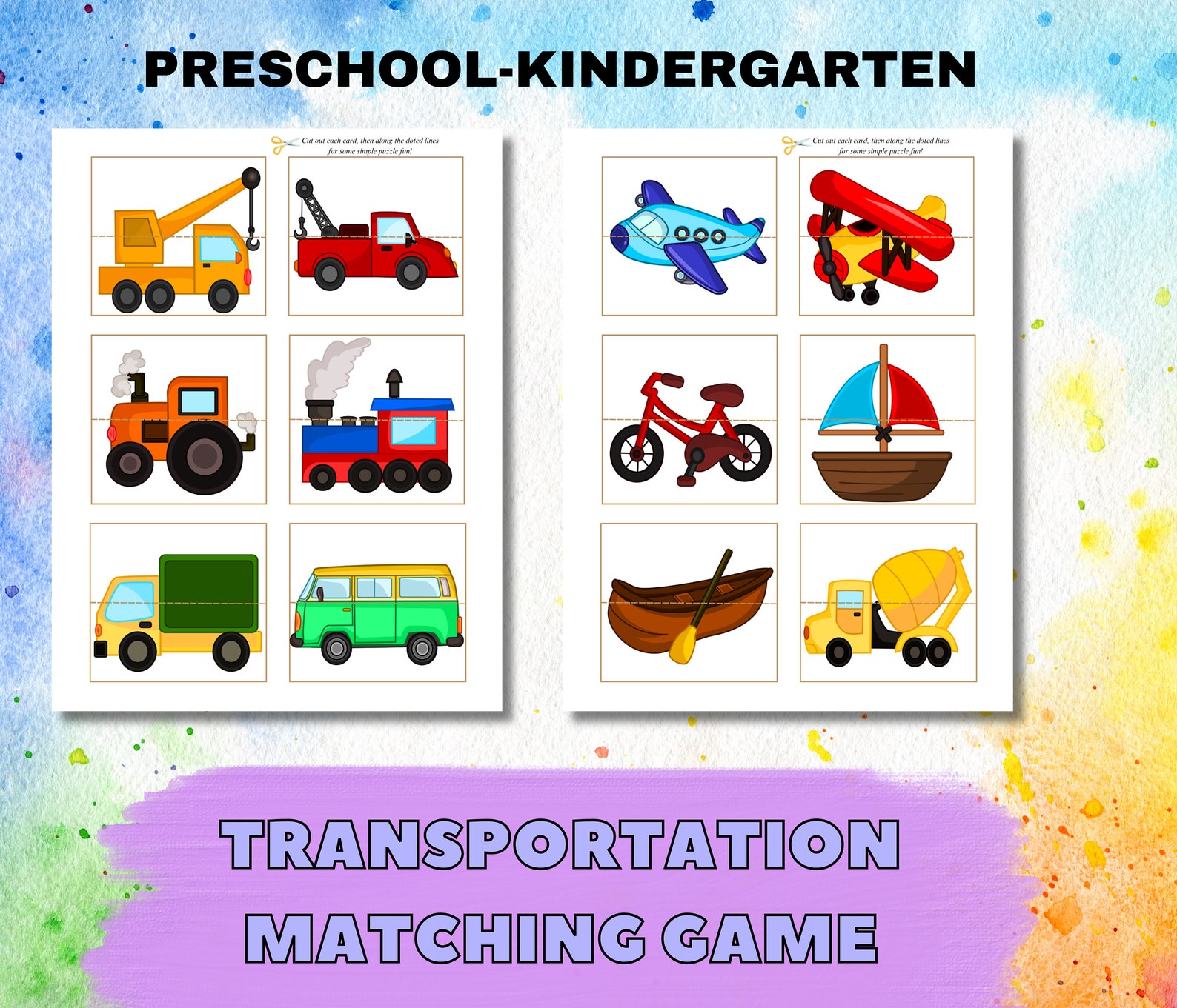 Vehicles Matching Activity, 26 Transports Puzzles, Symmetry Cards, Kids ...
