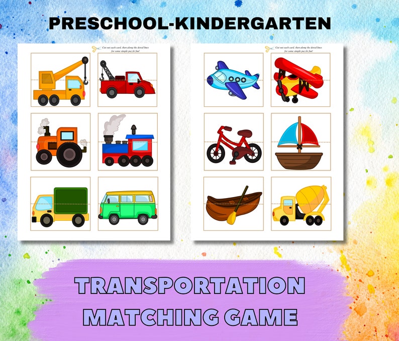 Vehicles Matching Activity, 26 Transports Puzzles, Symmetry Cards, Kids ...