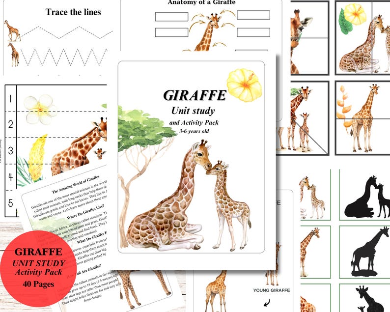 Giraffe Unit Study, Activity Pack, Homeschool Printable (PDF) - Etsy