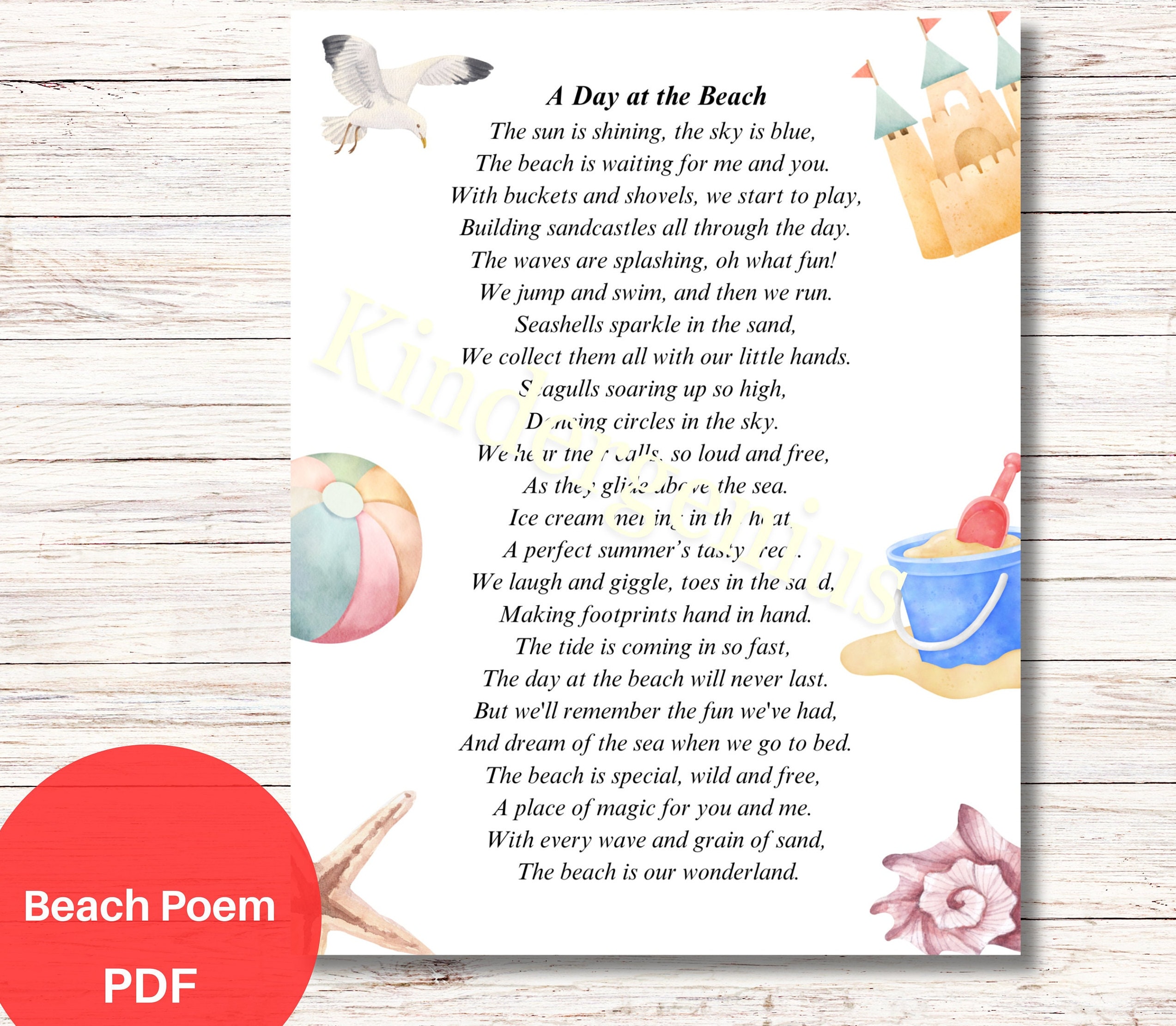 Beach Poem, Printable, for Children - Etsy