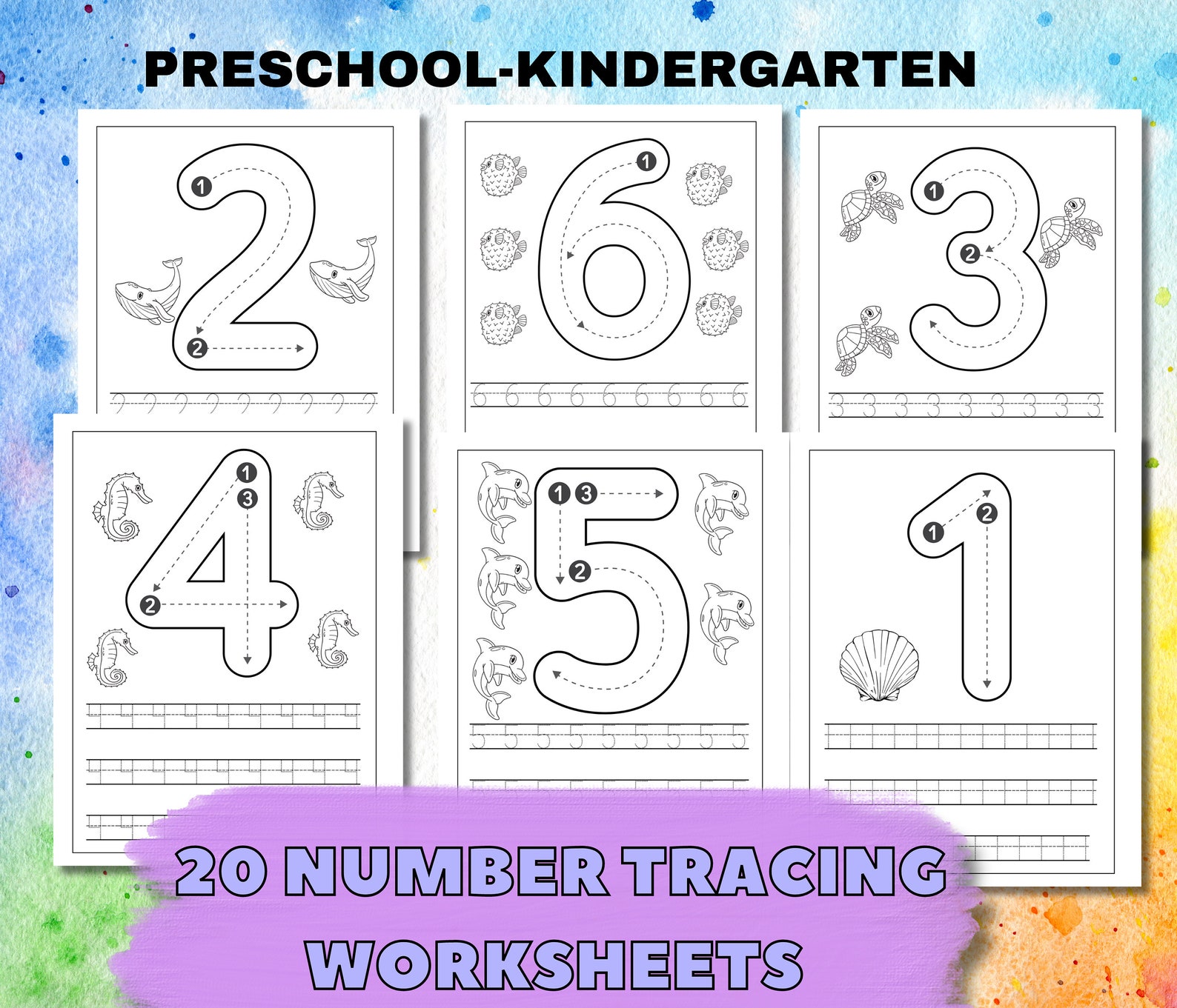 0-20 Number Tracing Worksheets, Count the Ocean Animals, Handwriting ...