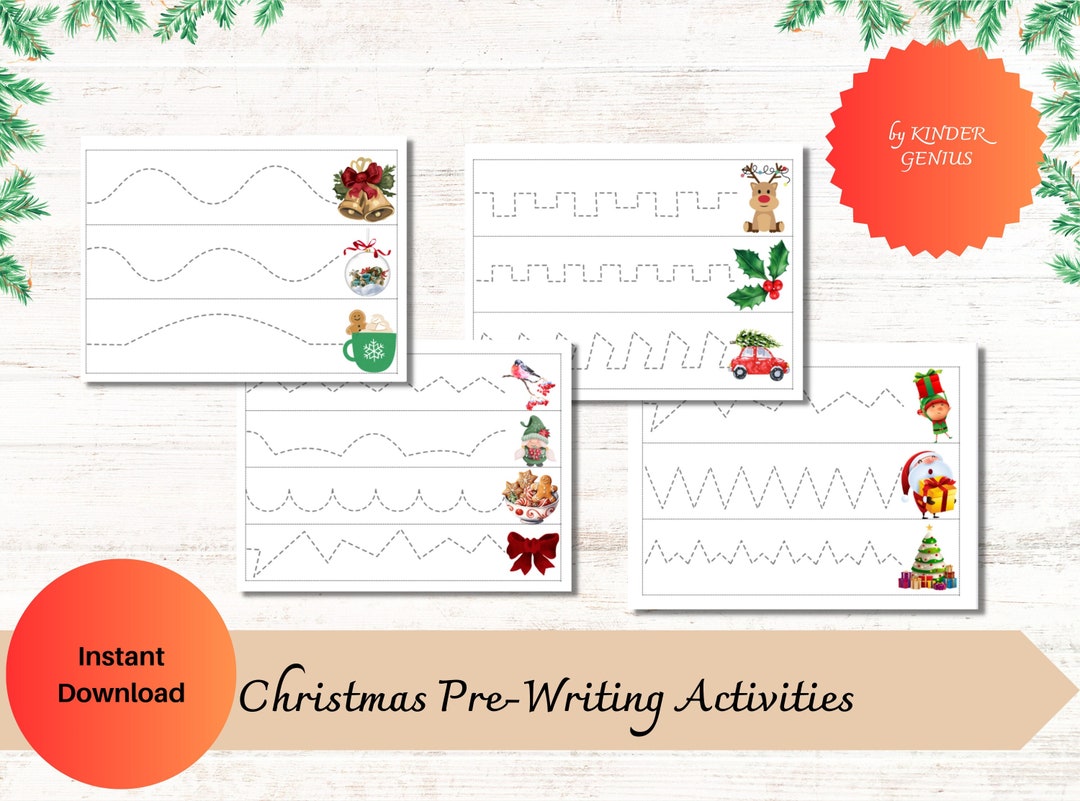 Christmas Pre-writing Activities • 9 Pages Preschool Handwriting ...