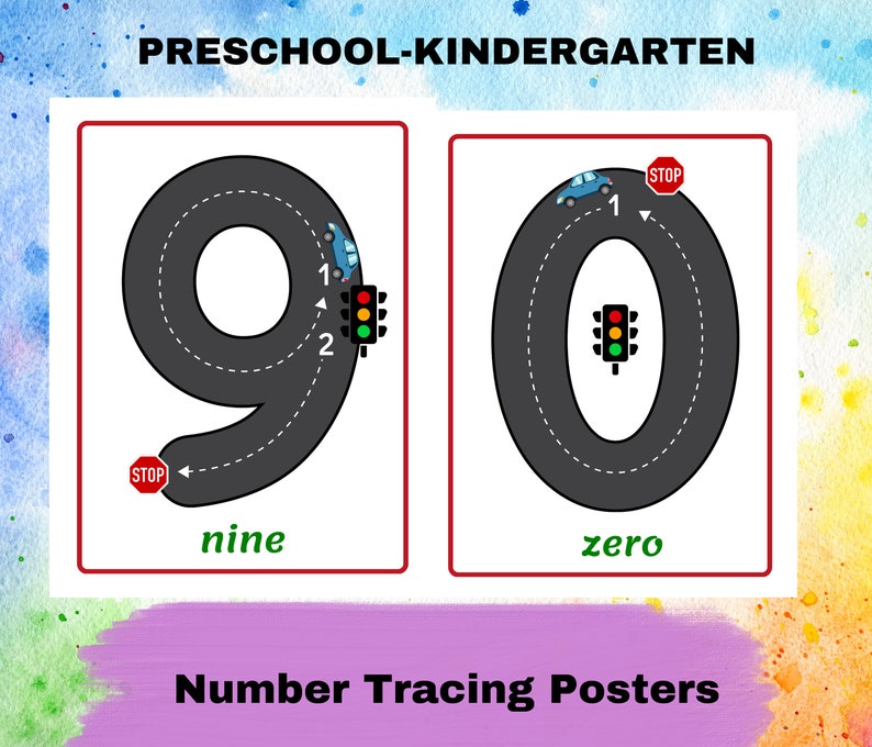 Numbers Printable Road Mat for Boys, Tracing Activity for Toddler and ...