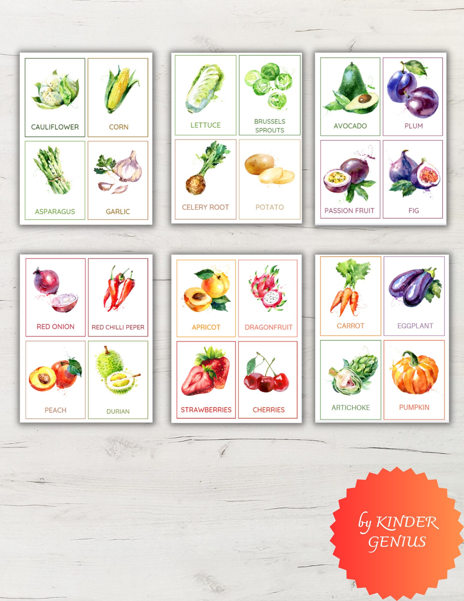 Fruits and Vegetables Cards. Flash Cards Pdf Printable Cards Preschool ...